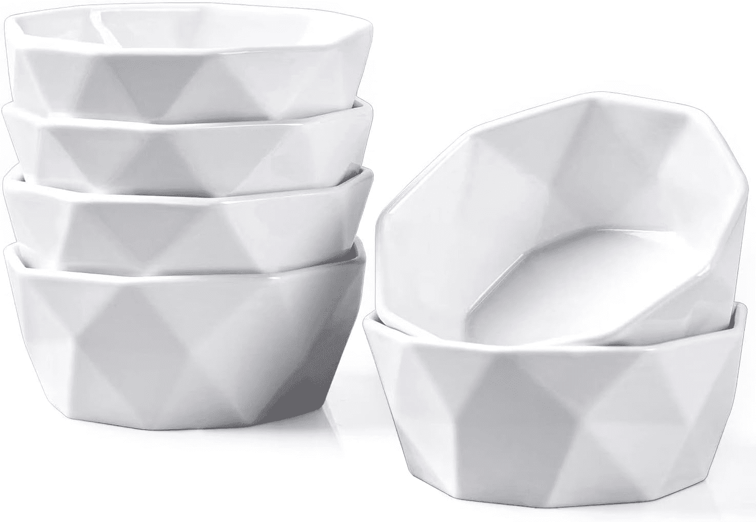 22 Oz Geometric Cereal Bowls, Dessert/Snack Bowls Set of 6, White ...