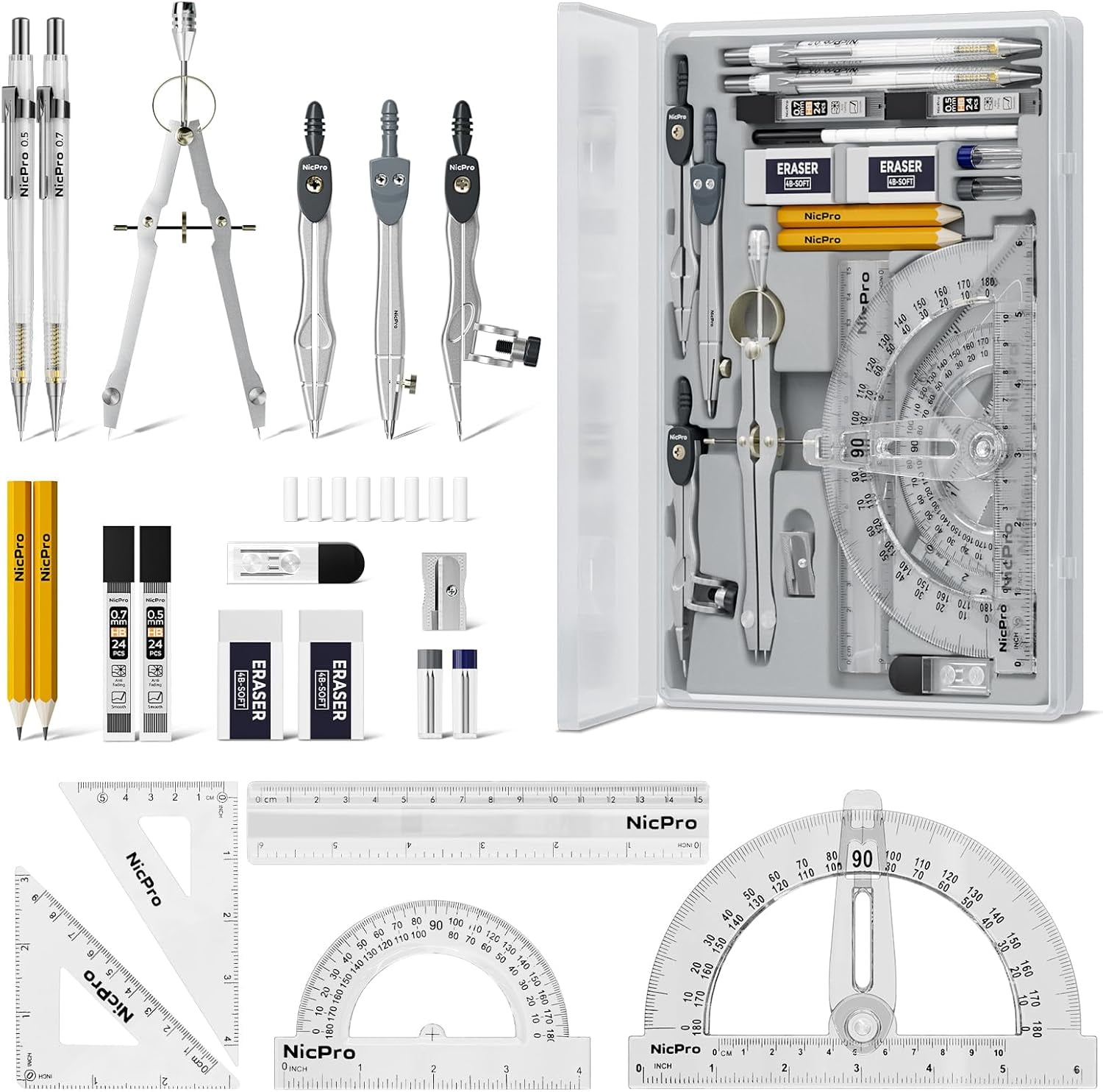22 PCS Compass Geometry Tools with Case, Drafting Tools Geometry Set ...