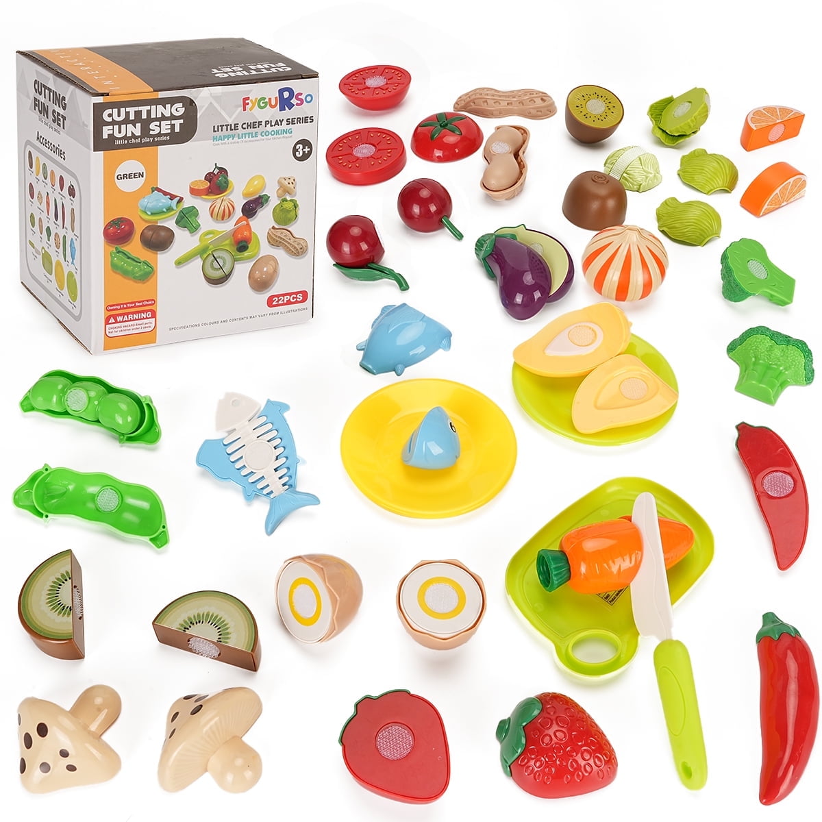 22 Pcs Pretend Food Play Food Cutting Set for Kids, Cuttable Fruits and ...