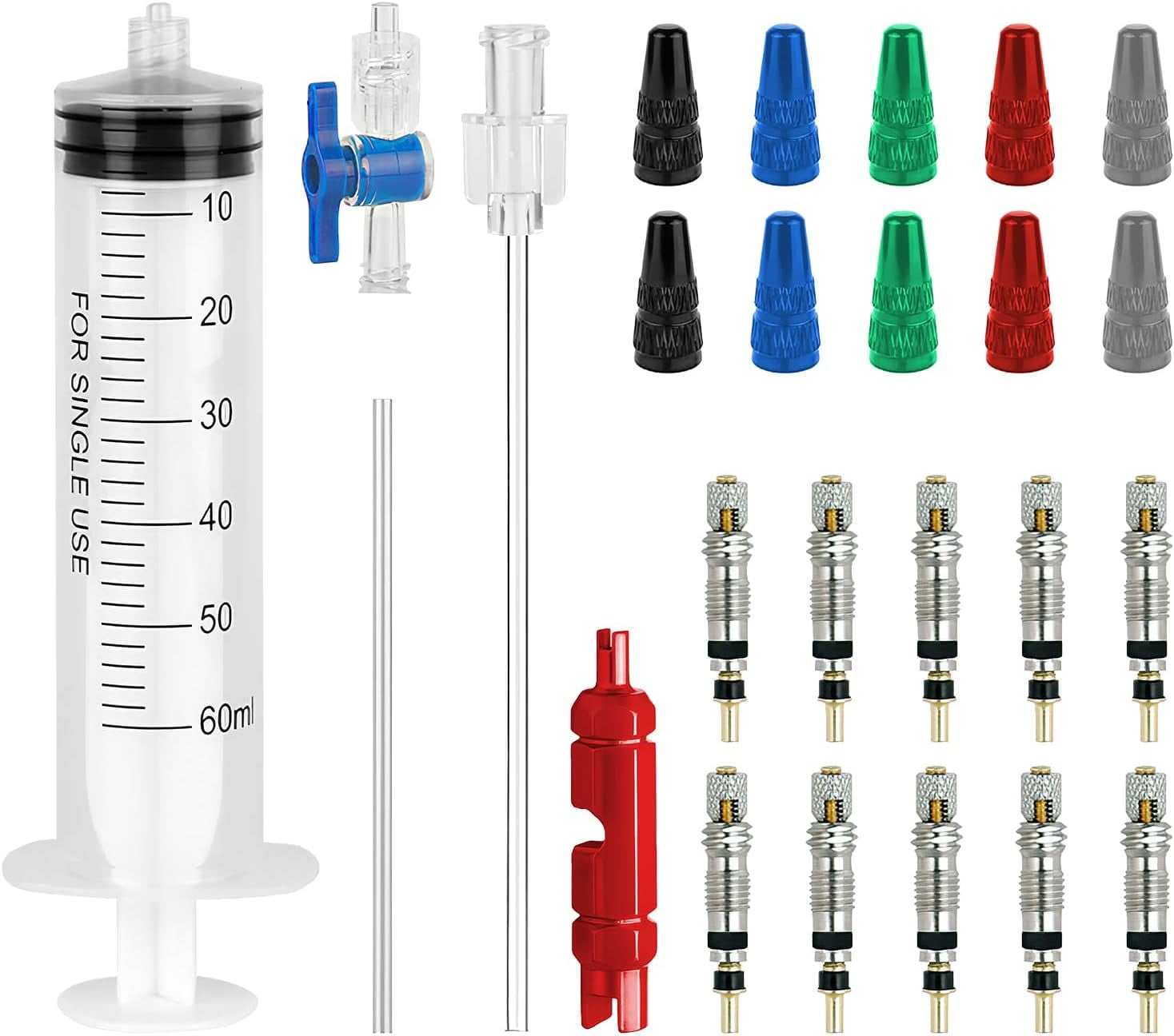 22 PCS Cycling Syringe Kit, Presta Valve Stem Removal Tool Set ...