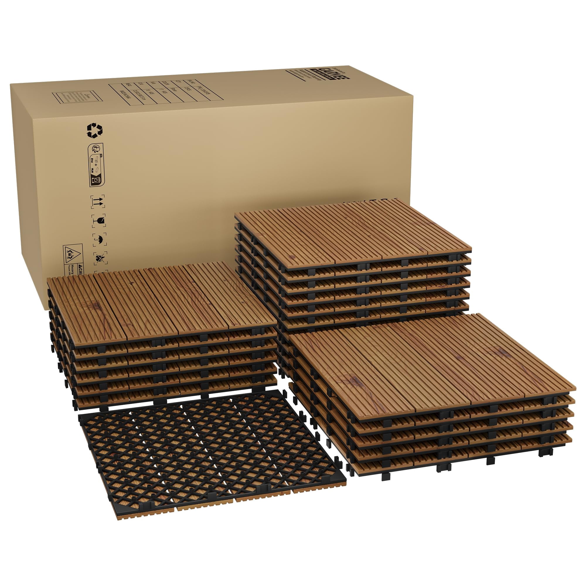 22 PCS Interlocking Deck Tiles, 12"X12" Solid Acacia Wood Flooring for ...