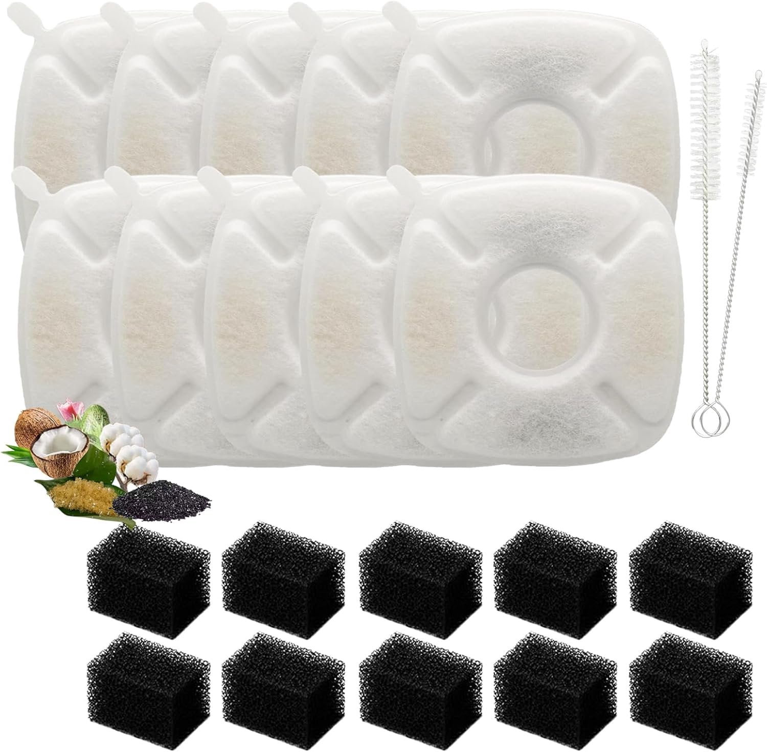 22 Pack(10 Filters+10 Pre-Filter Sponges+2 Brushes) Water Fountain ...