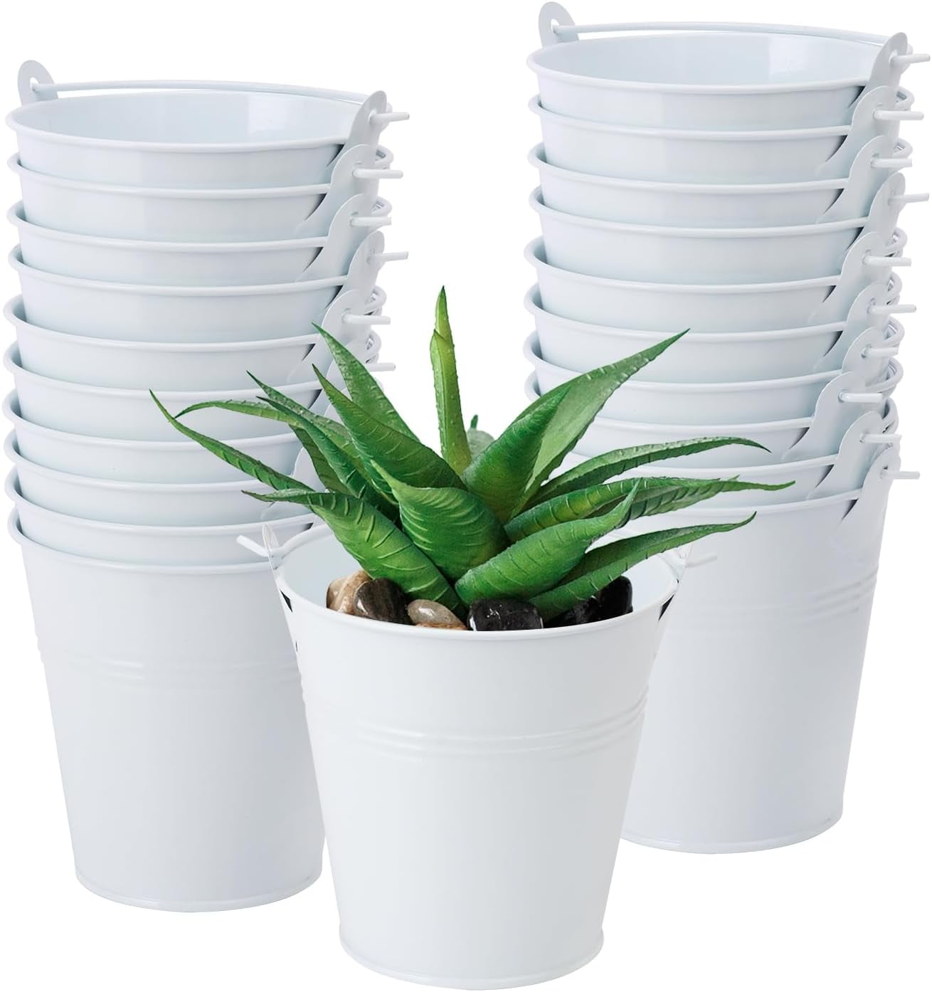 22 Pack 4 Inch White Mini Metal Bucket, Elegant Galvanized Buckets with ...