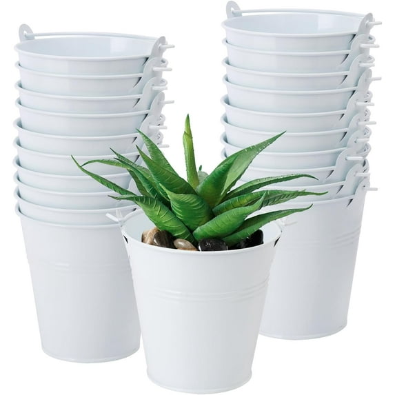 22 Pack 4 Inch White Mini Metal Bucket, Elegant Galvanized Buckets with ...