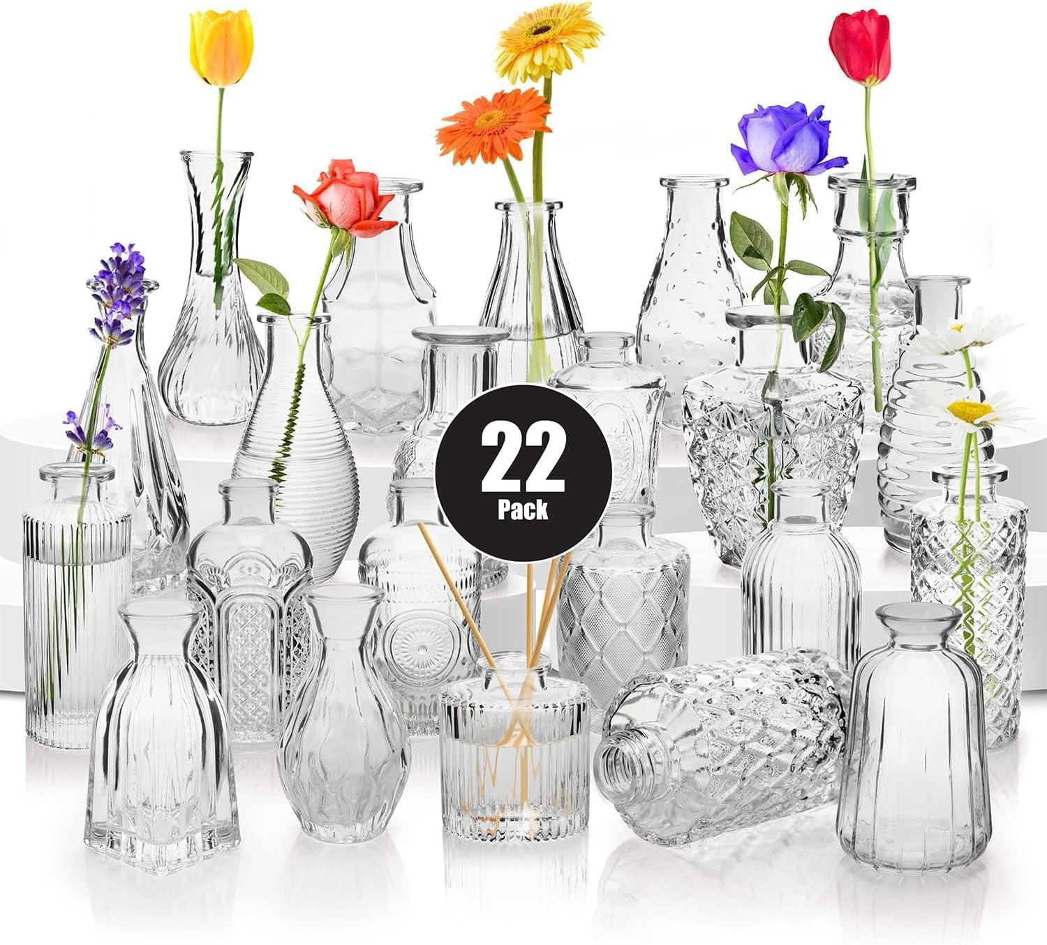 22 Pack Bud Vase in Bulk - BEAHOT Clear Flower Vases for Wedding ...