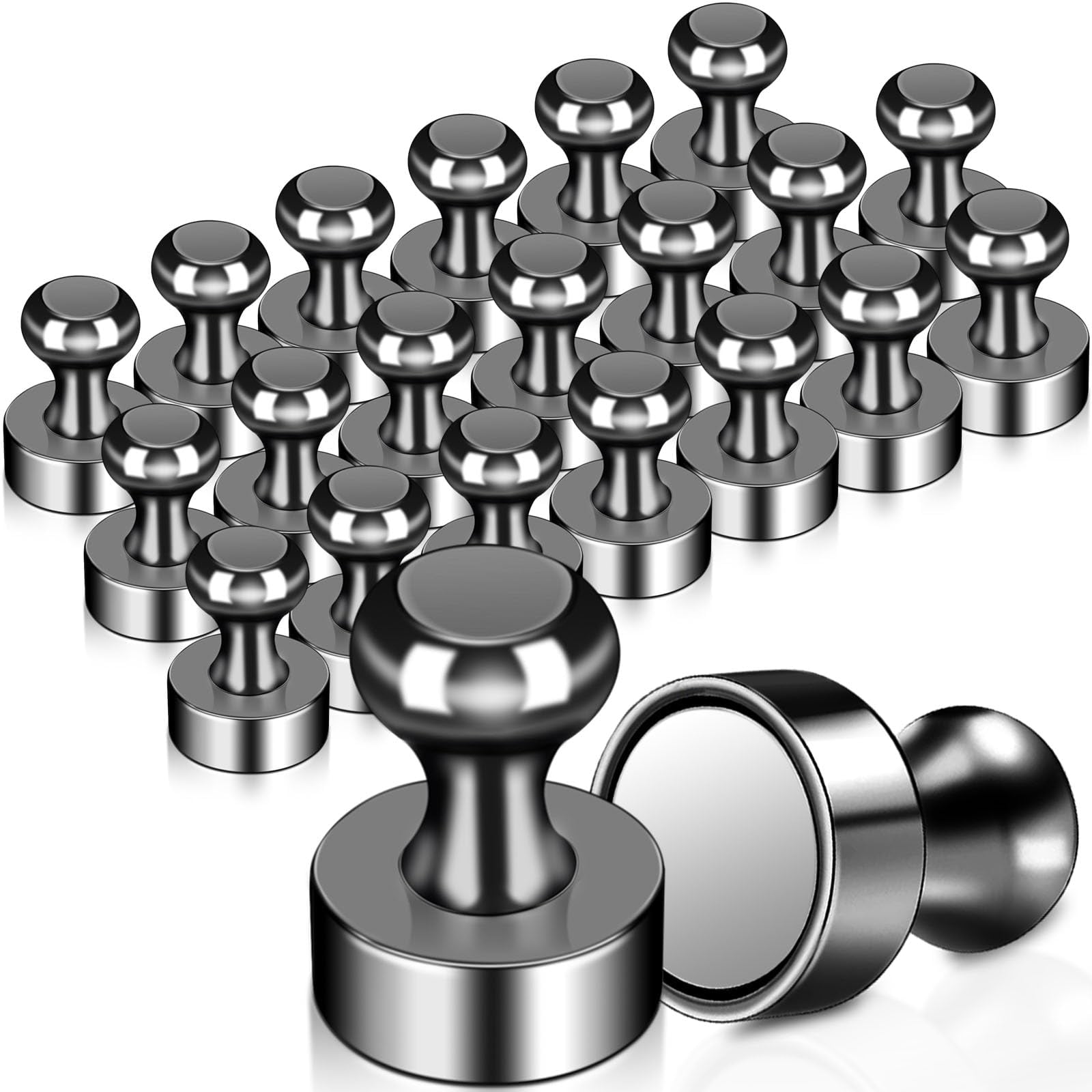22 Pack Fridge Magnets, Black Strong Magnets for Whiteboard, Push Pin ...