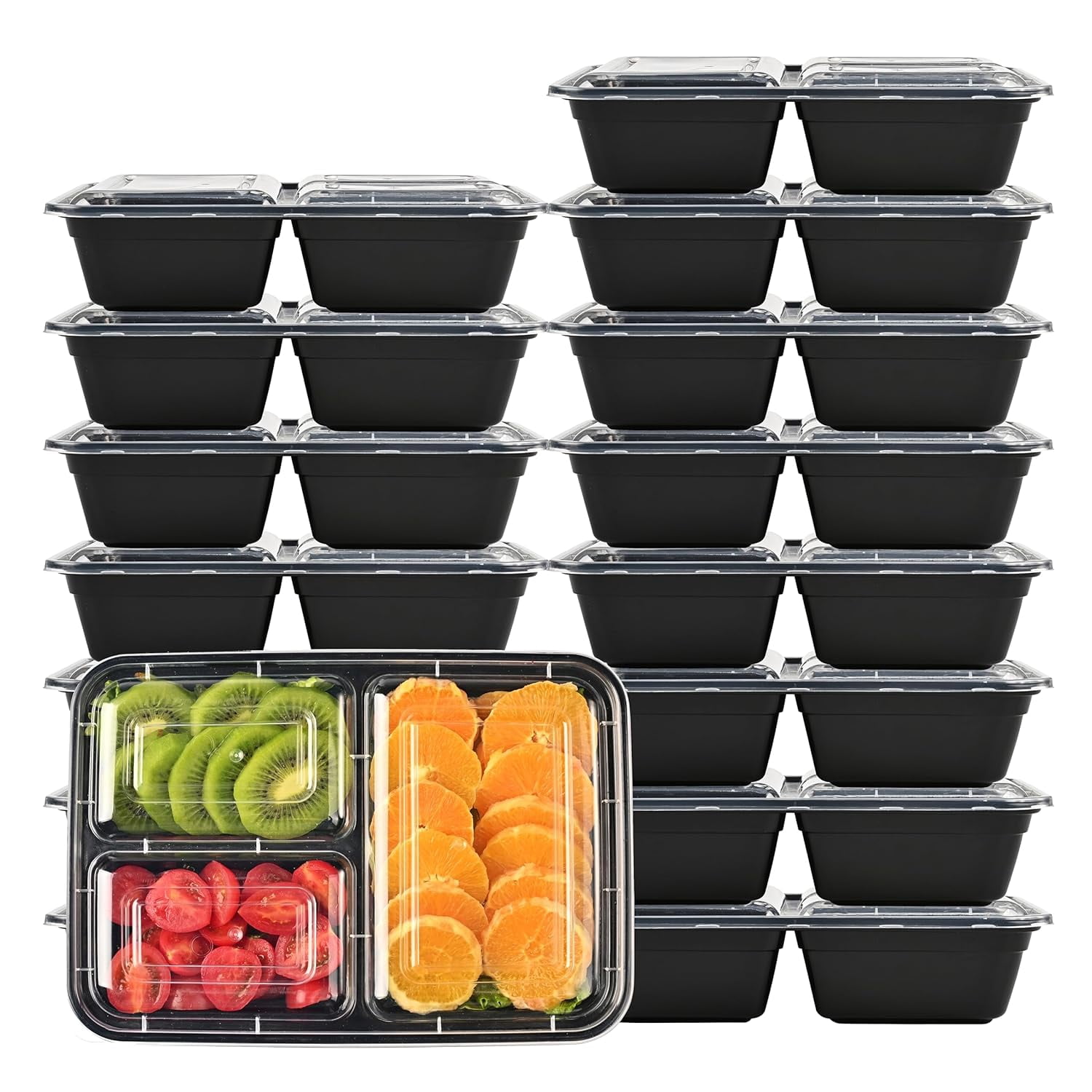 22 Pack Meal Prep Containers, 43OZ Bento Box, 3 Compartment Divided ...