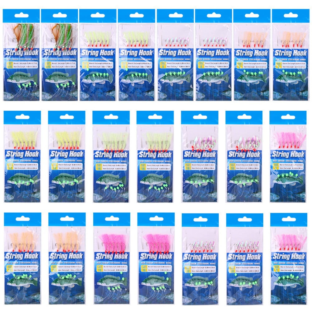 22 Packs Bait Rigs Fish Skin feather Hooks Freshwater Fishing String ...