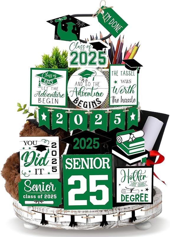 22 Pcs 2025 Graduation Tiered Tray Signs Sets Farmhouse Wooden Class of ...