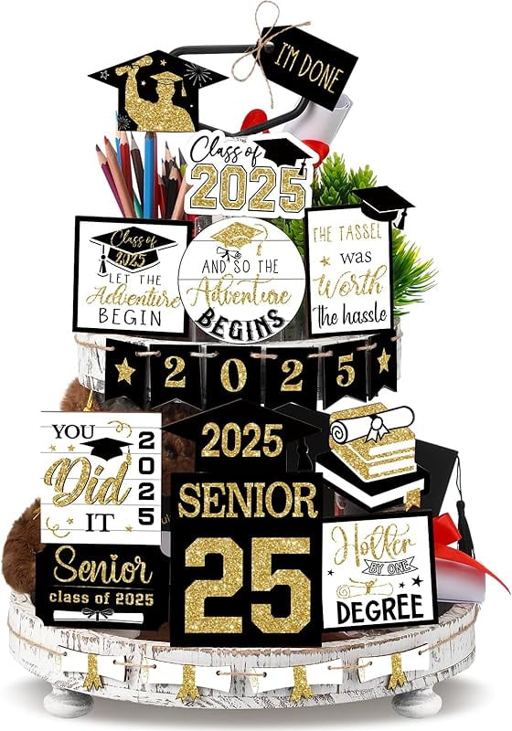 22 Pcs 2025 Graduation Tiered Tray Signs Sets Farmhouse Wooden Class of ...