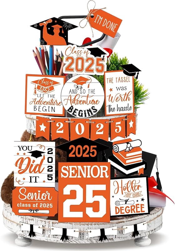 22 Pcs 2025 Graduation Tiered Tray Signs Sets Farmhouse Wooden Class of ...
