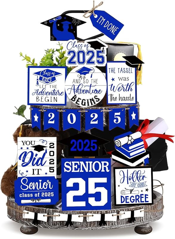 22 Pcs 2025 Graduation Tiered Tray Signs Sets Farmhouse Wooden Class of ...