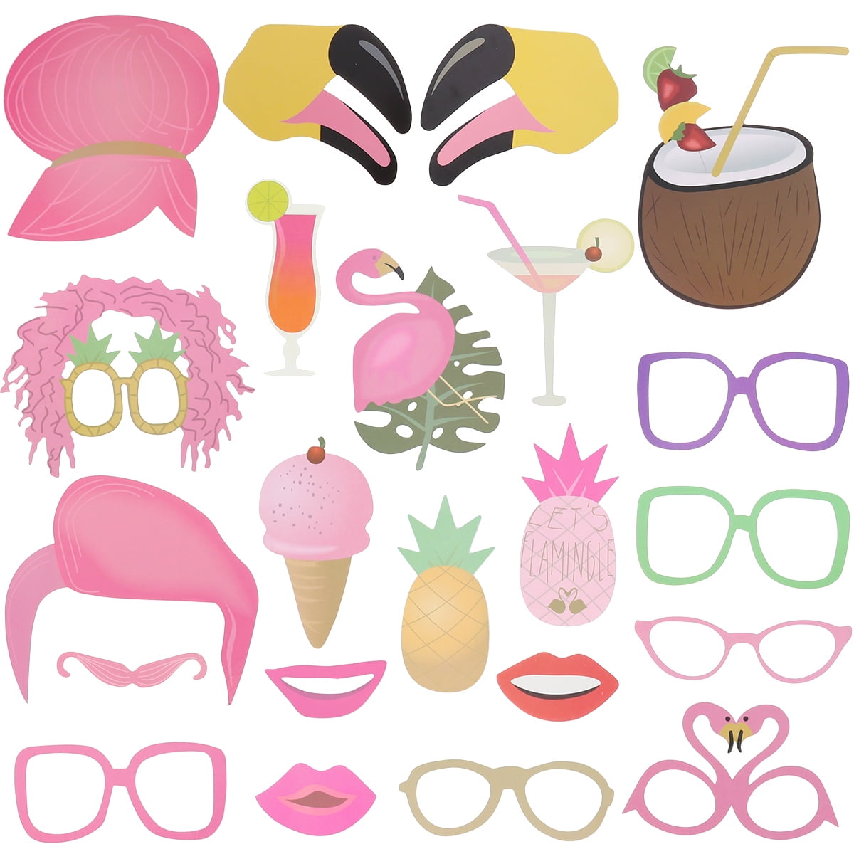 22 Pcs Beach Photo Booth Props DIY Party Props Flamingo Photo Booth ...