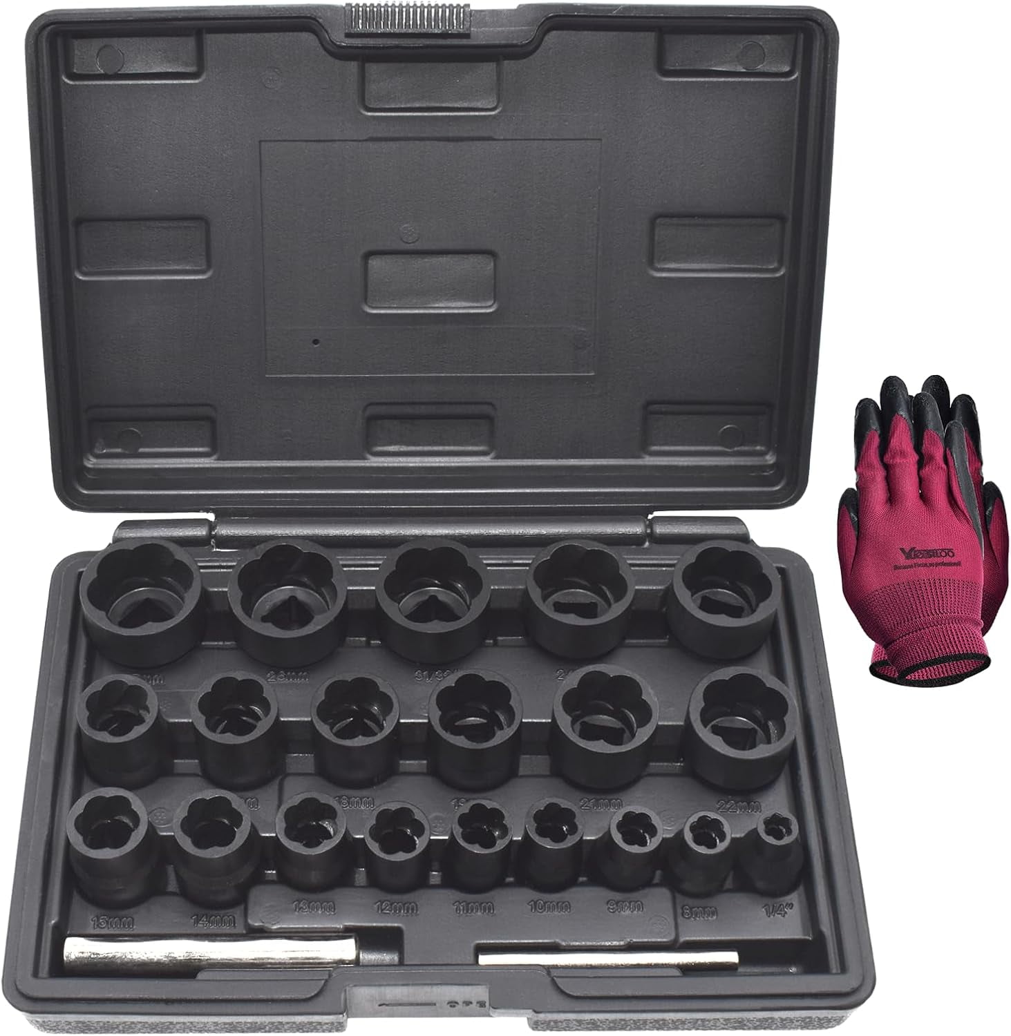 22 Pcs Bolt Nut Extractor Set, 1/2" and 3/8" Drive Wheel Lock Removal ...