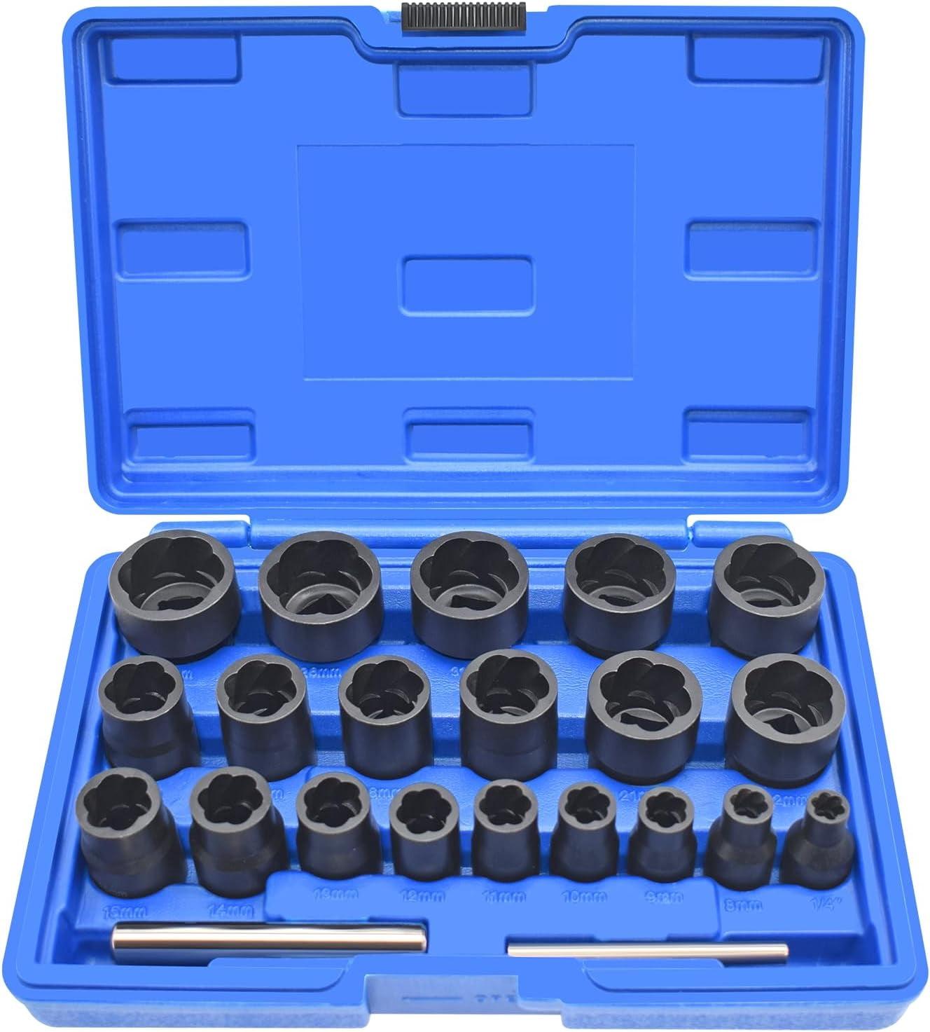 22 Pcs Bolt Nut Extractor Set, 1/2" and 3/8" Drive Wheel Lock Removal ...
