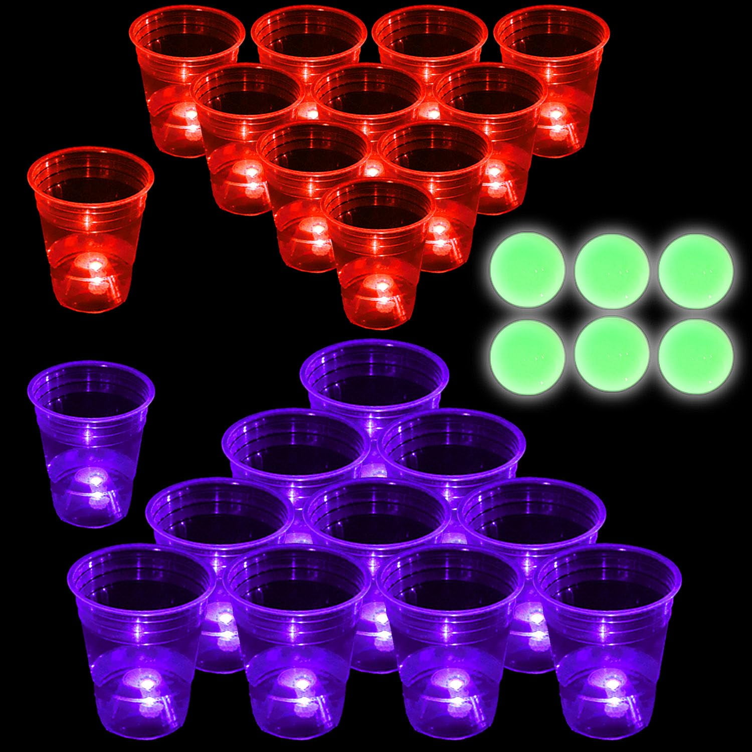 22 Pcs Glow Red & Purple Cups Pong Games Set, for Glow Pong Games for ...