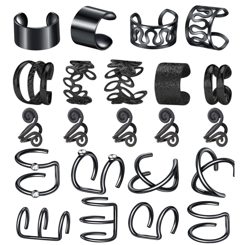 22 Pcs Gold Black Hair Braids Dreadlock Non-Piercing Ear Clip Beard Beads Cuffs Clip Hair ...