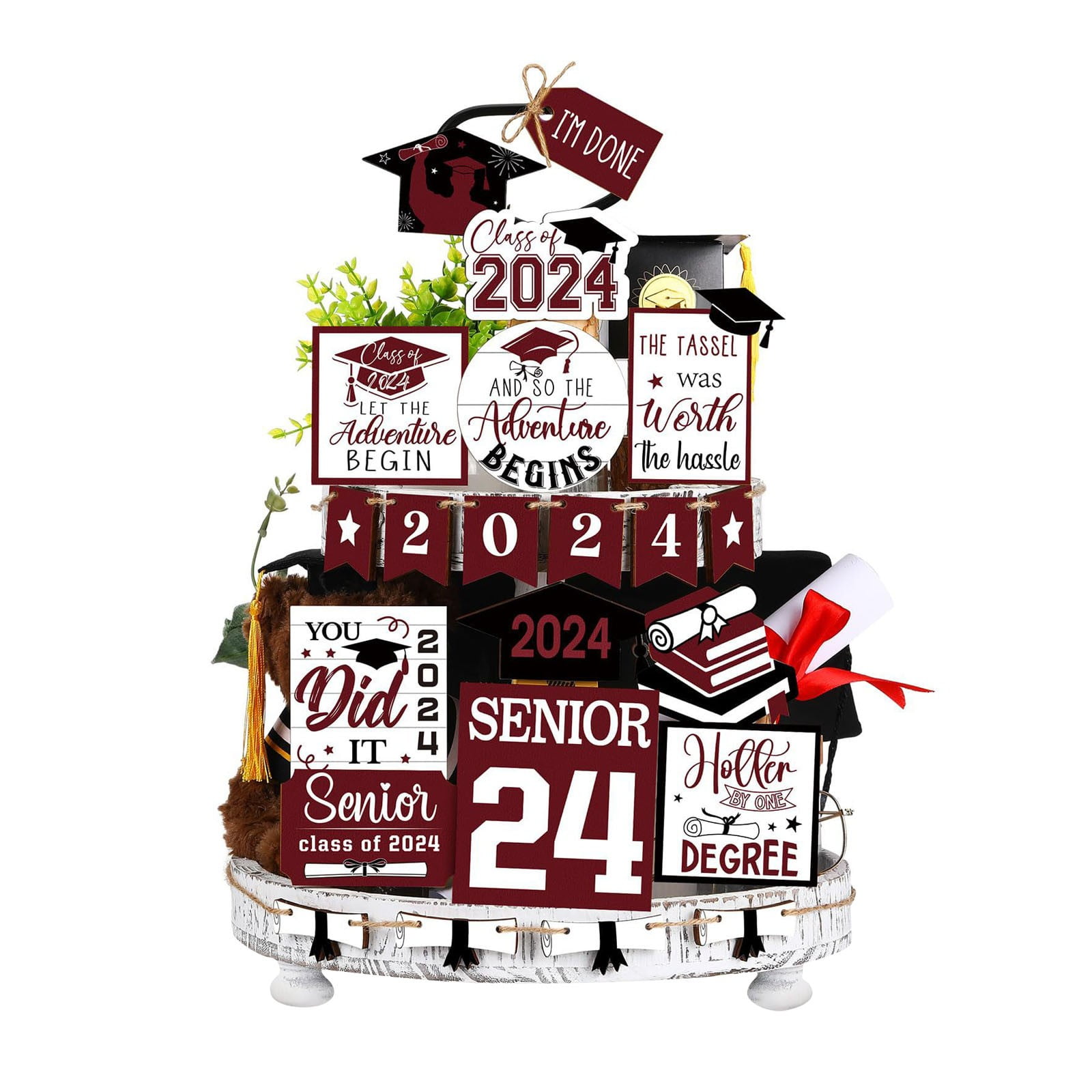 22 Pcs Graduation Tiered Tray Decor Set Farmhouse Wood Class of 2024 ...