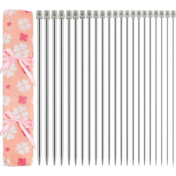 22 Pcs Knitting Needles Set, 14 Inches Stainless Steel Straight Single ...