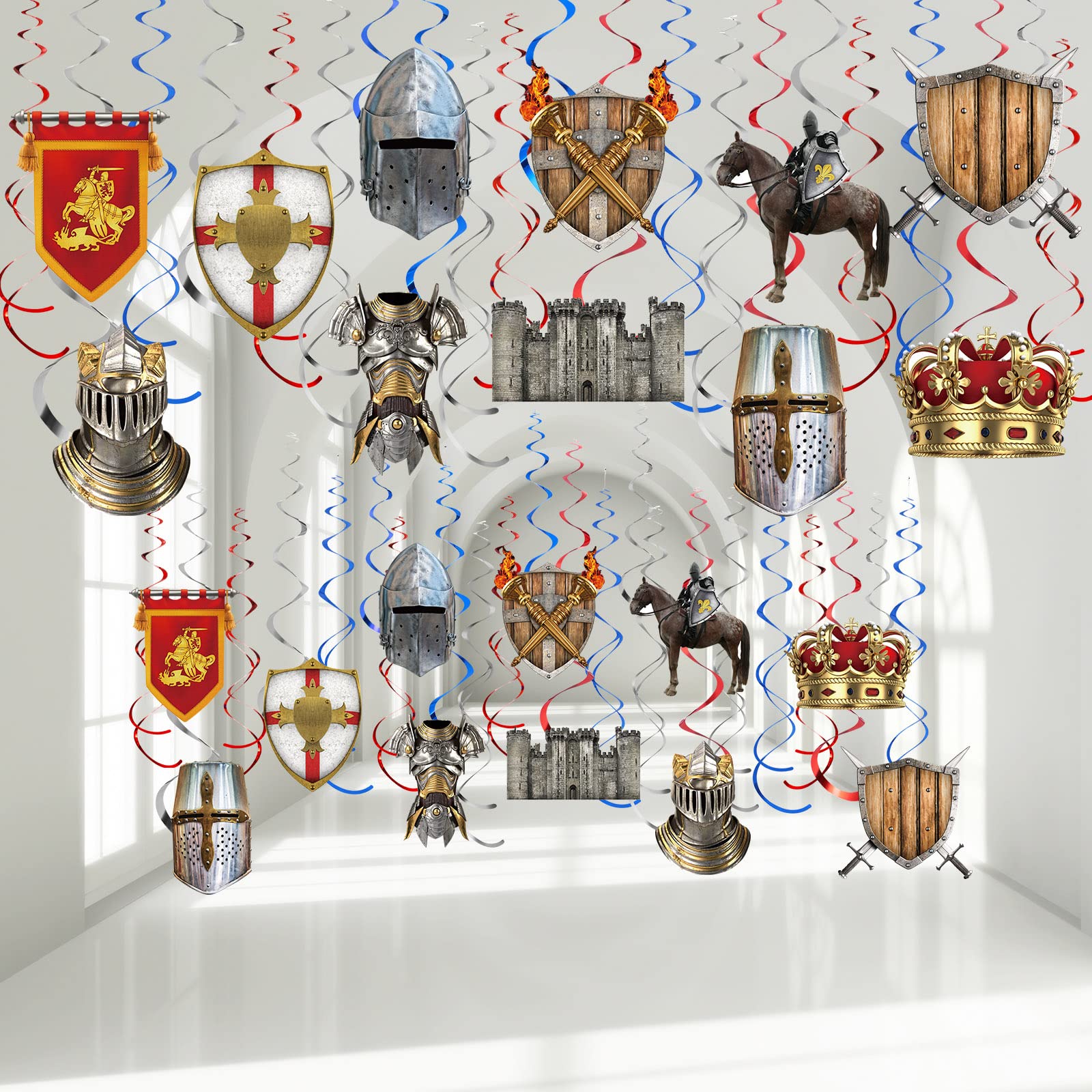 22 Pcs MedievalTRDN Knight Birthday Decorations Hanging Swirls Knight ...
