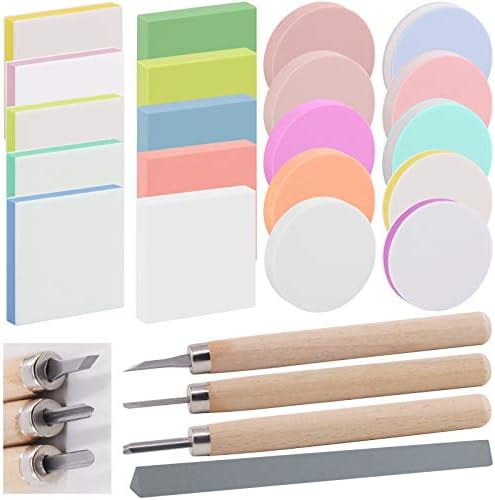 22 Pcs Mixed Rubber Stamp Carving Blocks Set with Carving Knives and ...