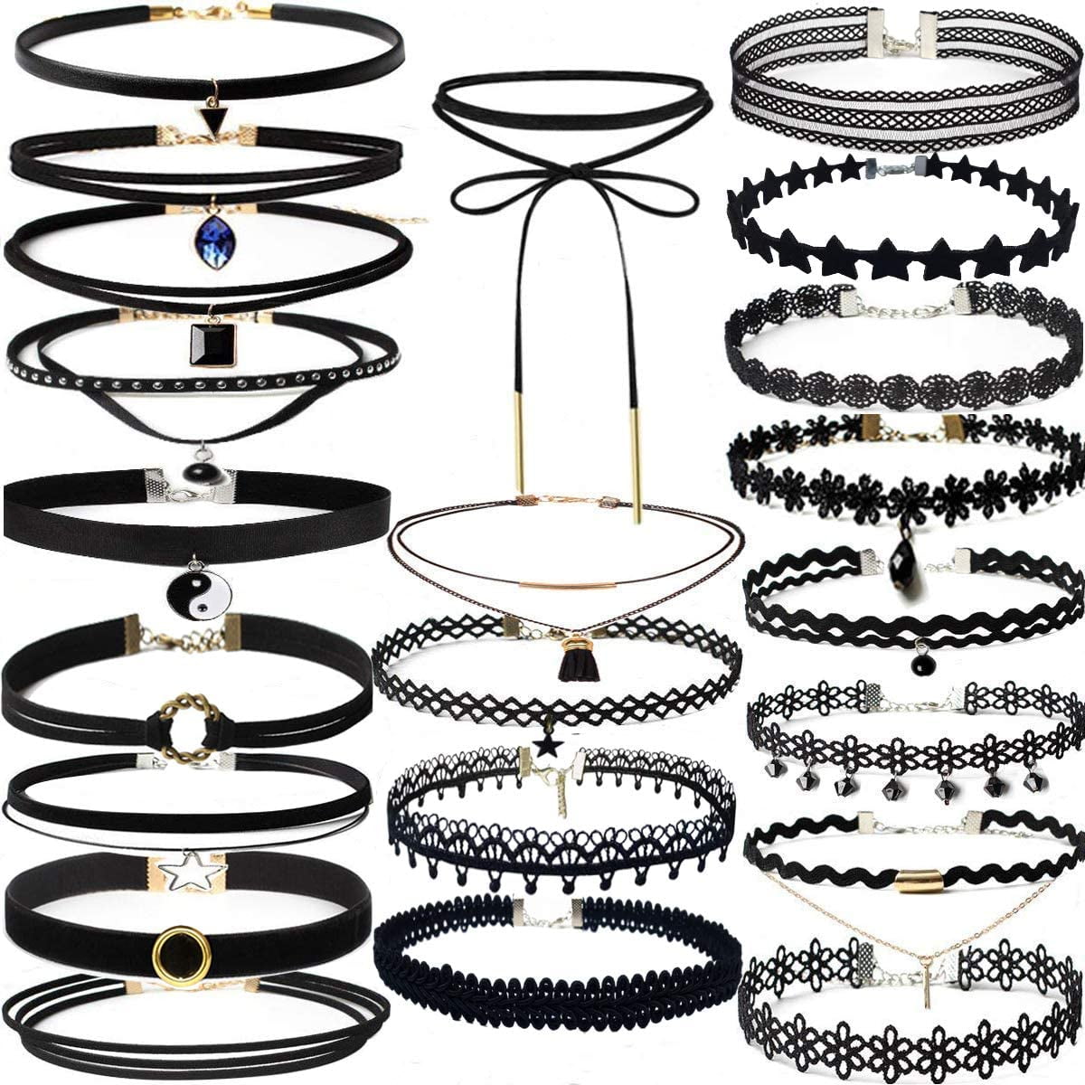 22 Pcs Necklaces Black Velvet Choker Set for Women Classic Adjustable ...