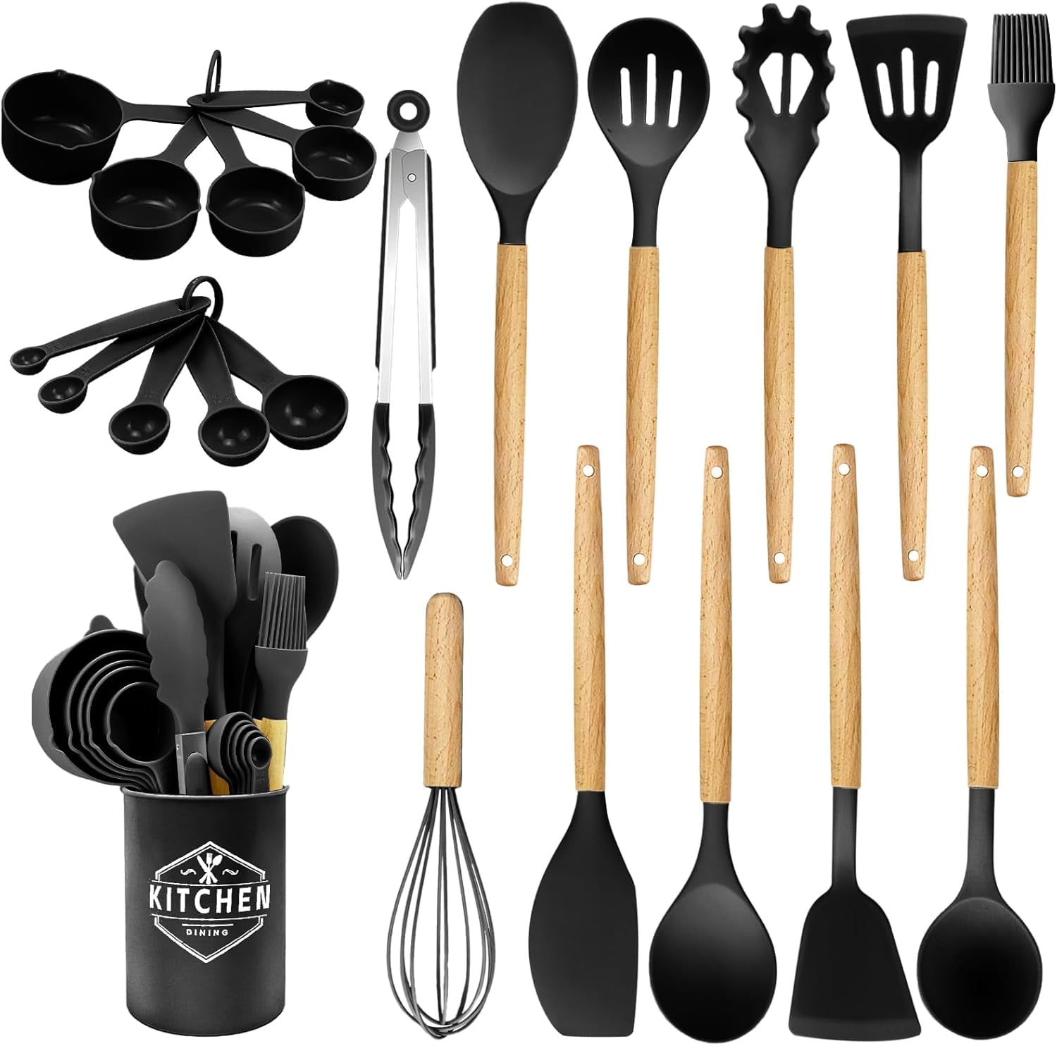 22 Pcs Silicone Kitchen Cooking Utensils Set, 446°F Heat Resistant Non ...