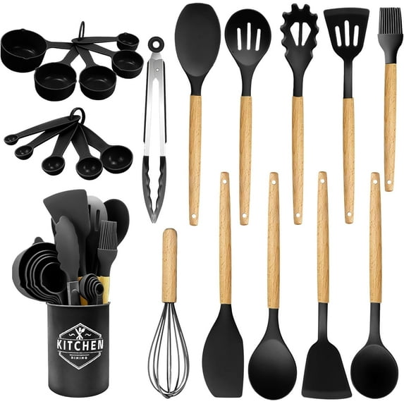 22 Pcs Silicone Kitchen Cooking Utensils Set, 446°F Heat Resistant Non ...