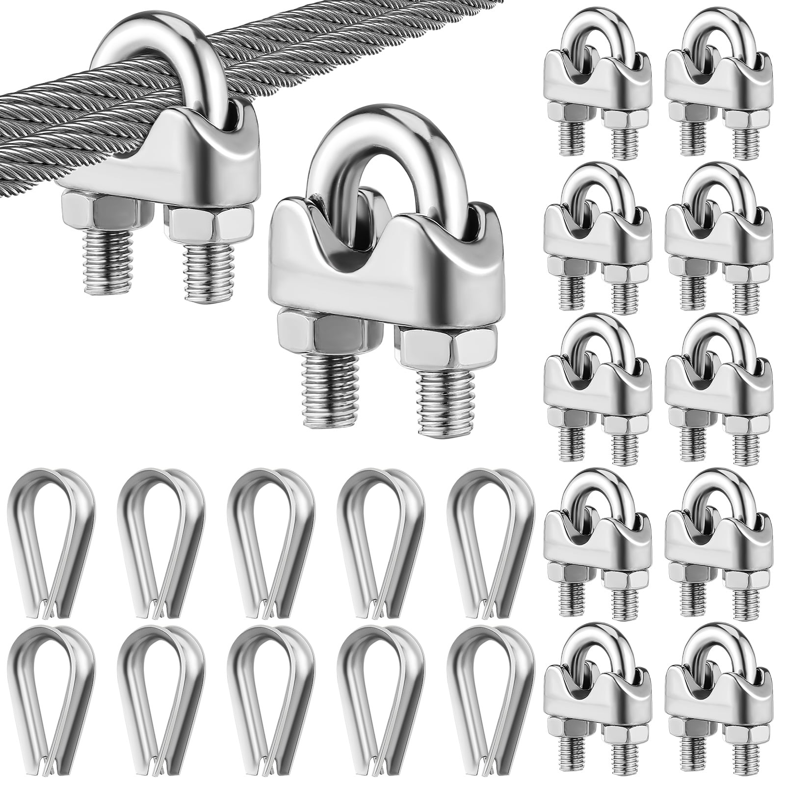22 Pcs Stainless Steel Wire Rope Clamps Cable Clips for Secure ...