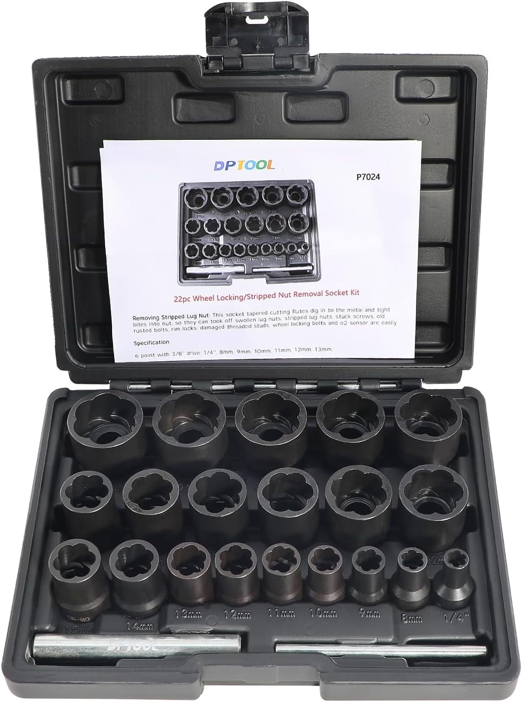 22 Piece Bolt Nut Extractor Set, 1/2" and 3/8" Drive Impact Lug Nut ...