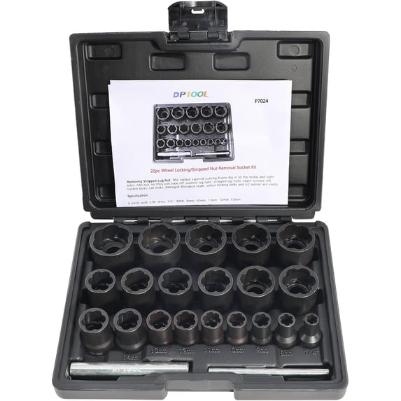 22 Piece Bolt Nut Extractor Set, 1/2" and 3/8" Drive Impact Lug Nut ...