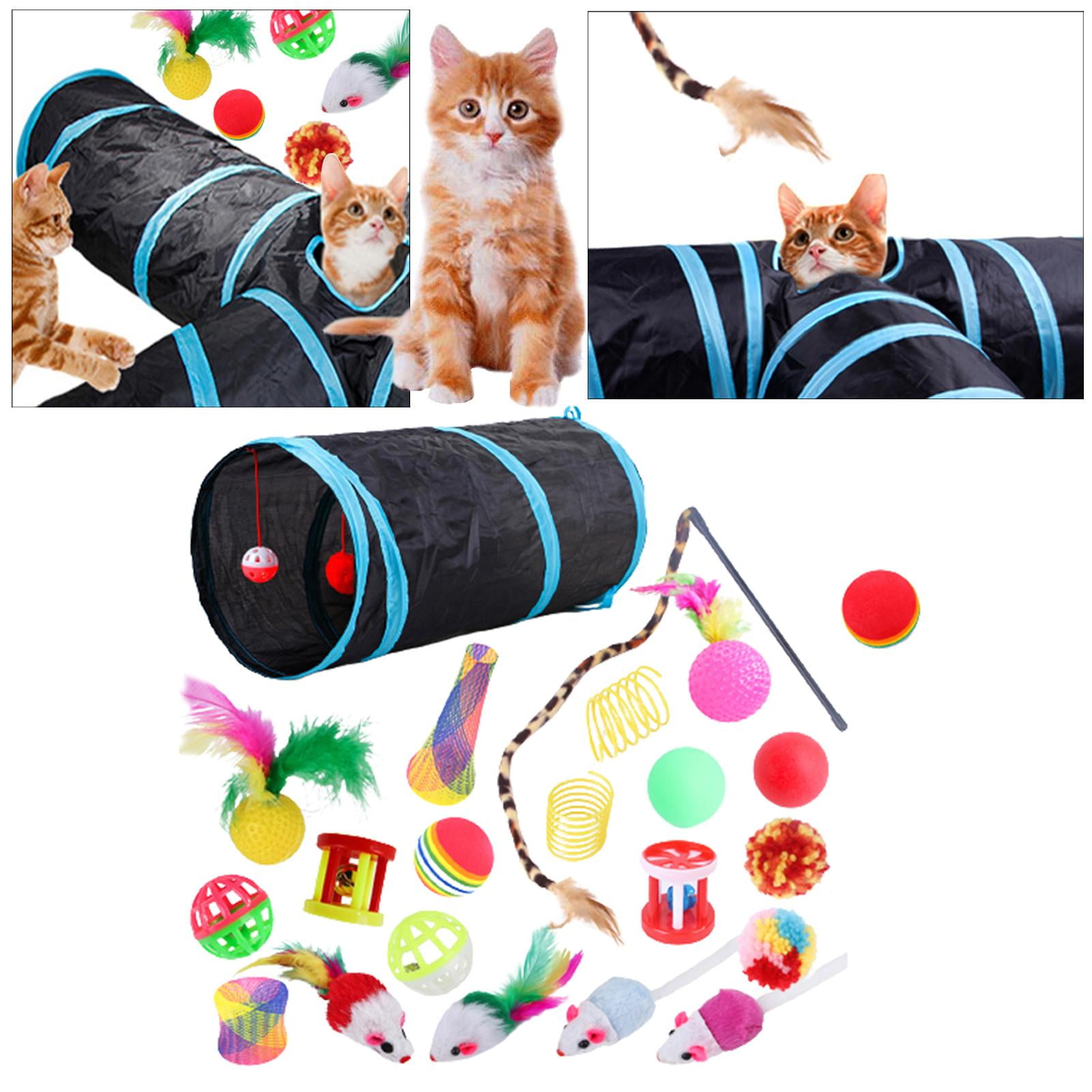 22 Piece Cat Kitten Toys Set, Collapsible Cat Tunnels Kitten Ball Toys ...