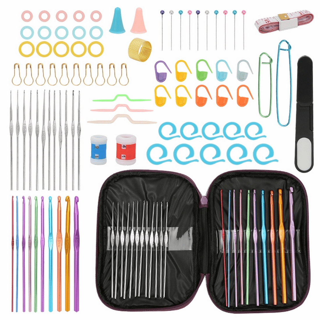 22-Piece Crochet Hook Set with Storage Case, Aluminum Crochet Needles ...