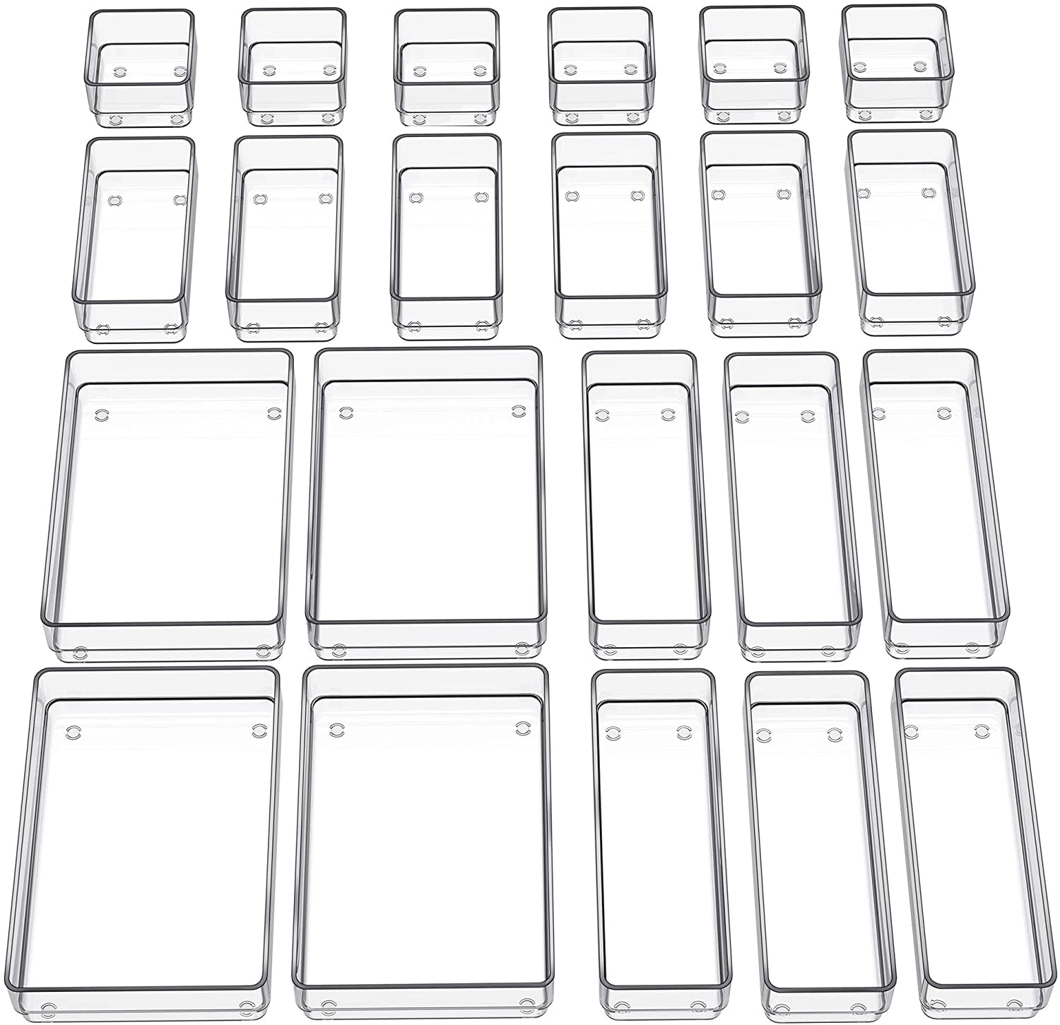 22-Piece Drawer Organizer with Non-Slip Silicone Pads, 4-Size Clear ...