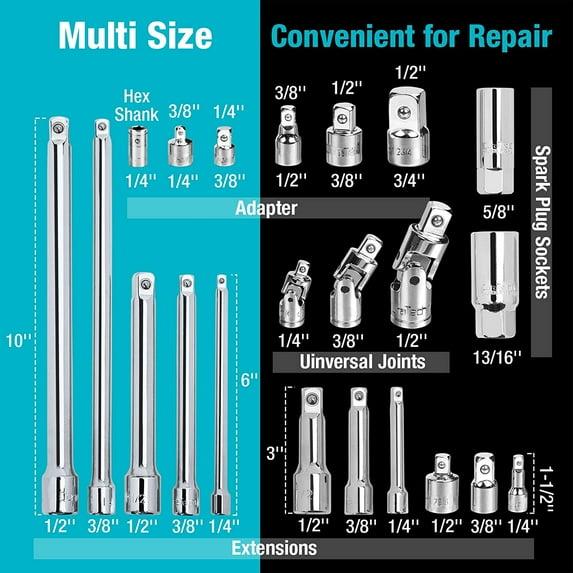 22-Piece Drive Tool Accessory Set, Vanadium Steel, EVA Foam Organizer ...