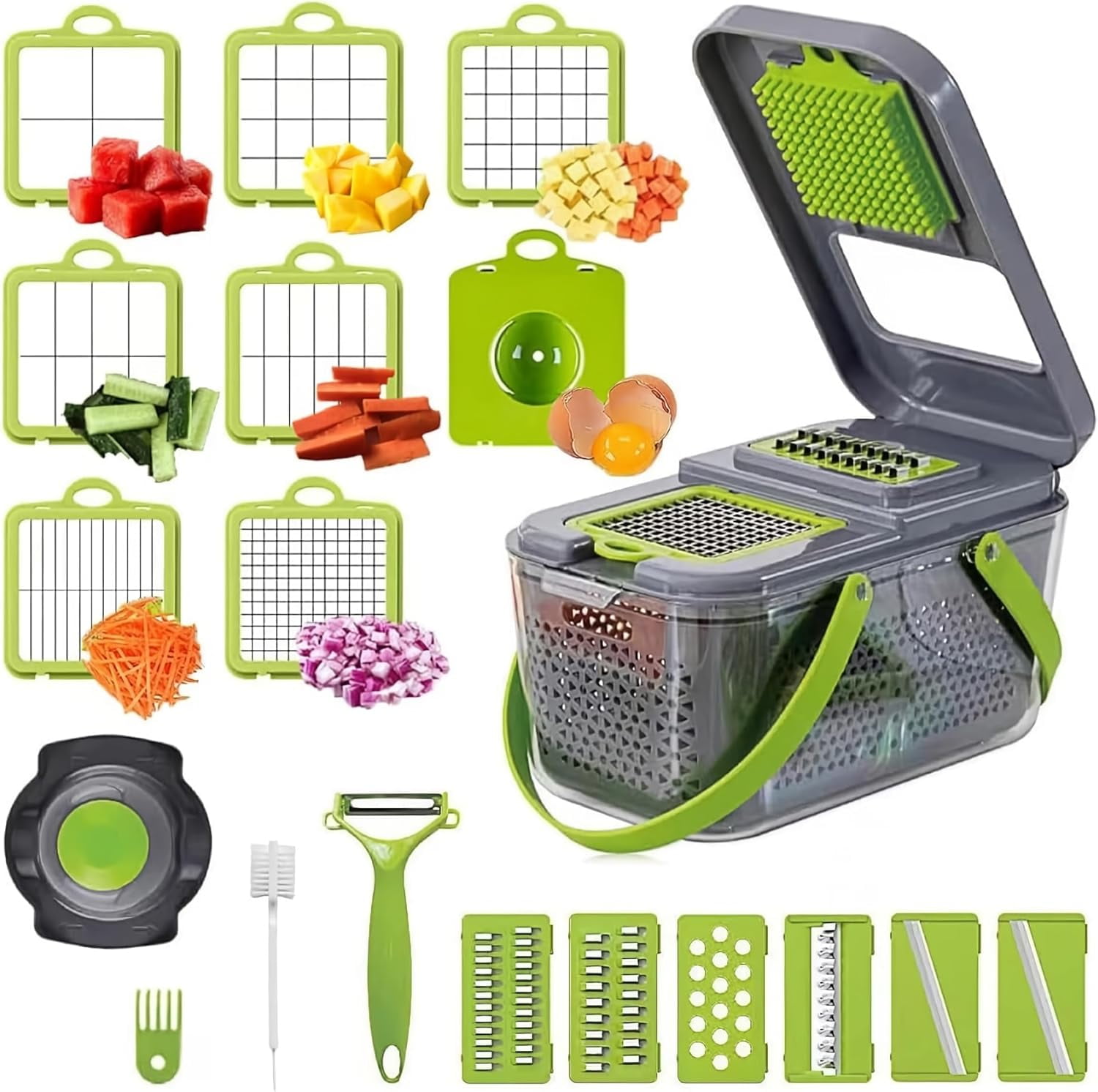 22-Piece Multifunction Vegetable Fruit Chopper, Gray and Green Body ...