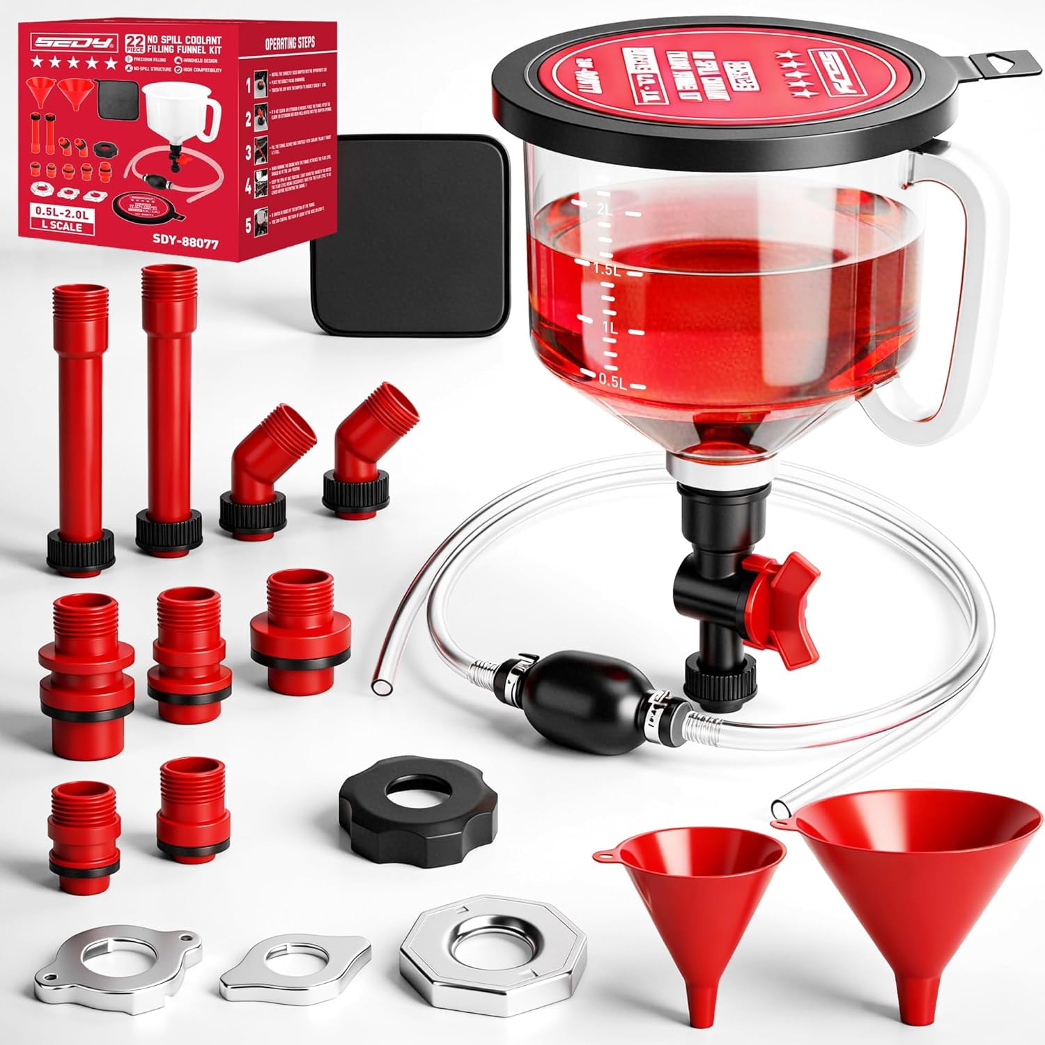 22-Piece No-Spill Coolant Filling Funnel Kit and Siphon Hose Pump ...