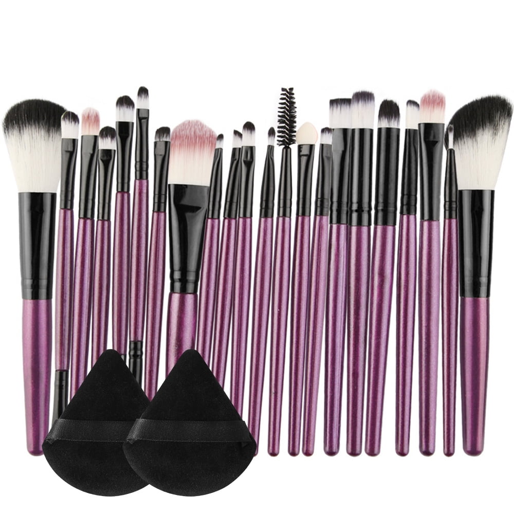 22-Piece Professional Makeup Brush Set + 2 Triangle Puffs - Premium ...