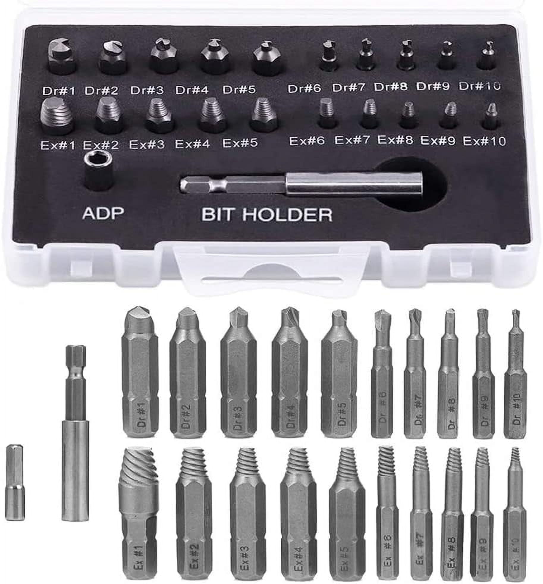 22-Piece Screw Extractor Set, Includes Magnetic Screwdriver Bit Holder ...