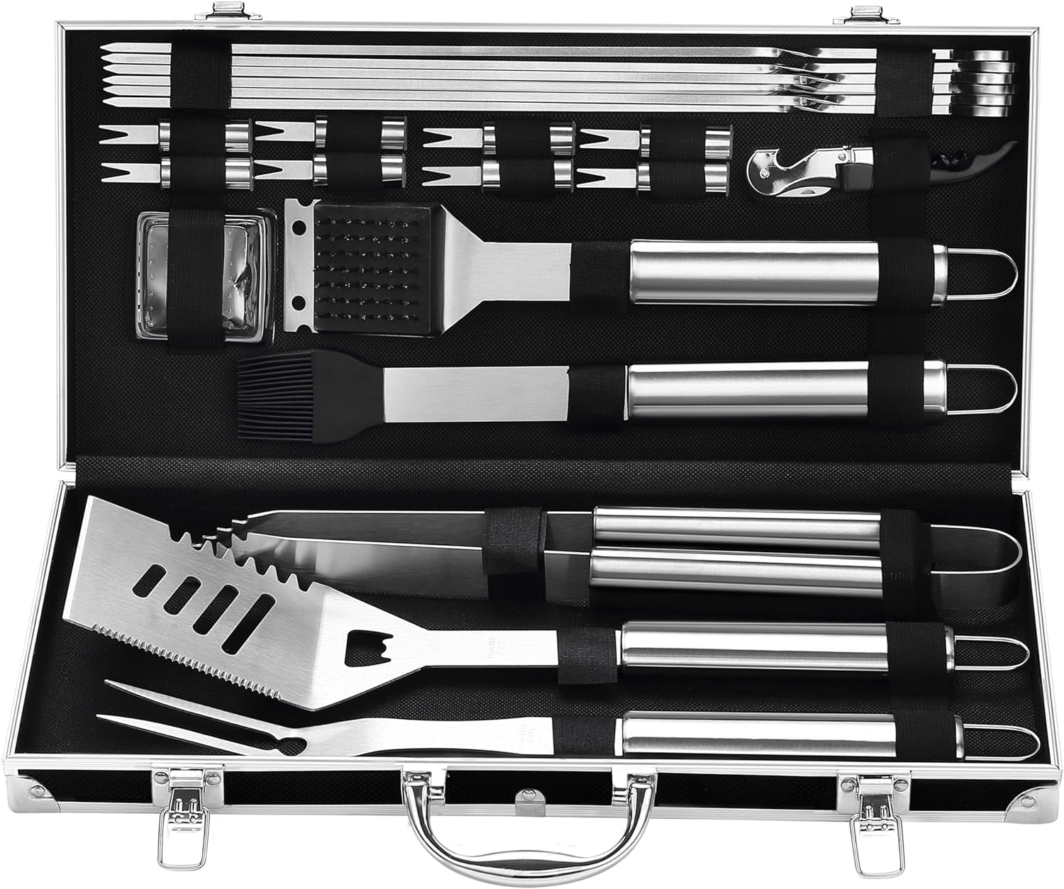 22-Piece Stainless Steel BBQ Grill Tools Set with Black Aluminum Case ...