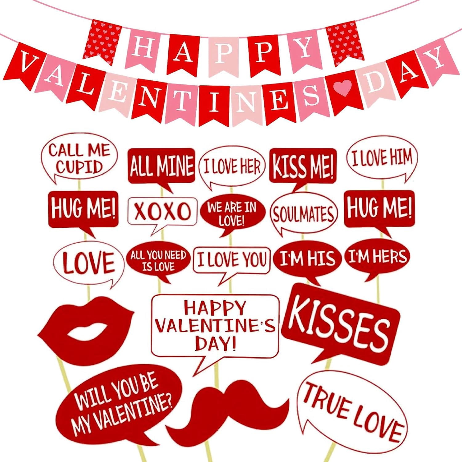 22-Piece Valentine's Day Decoration Set - Happy Valentine’s Day Banner ...