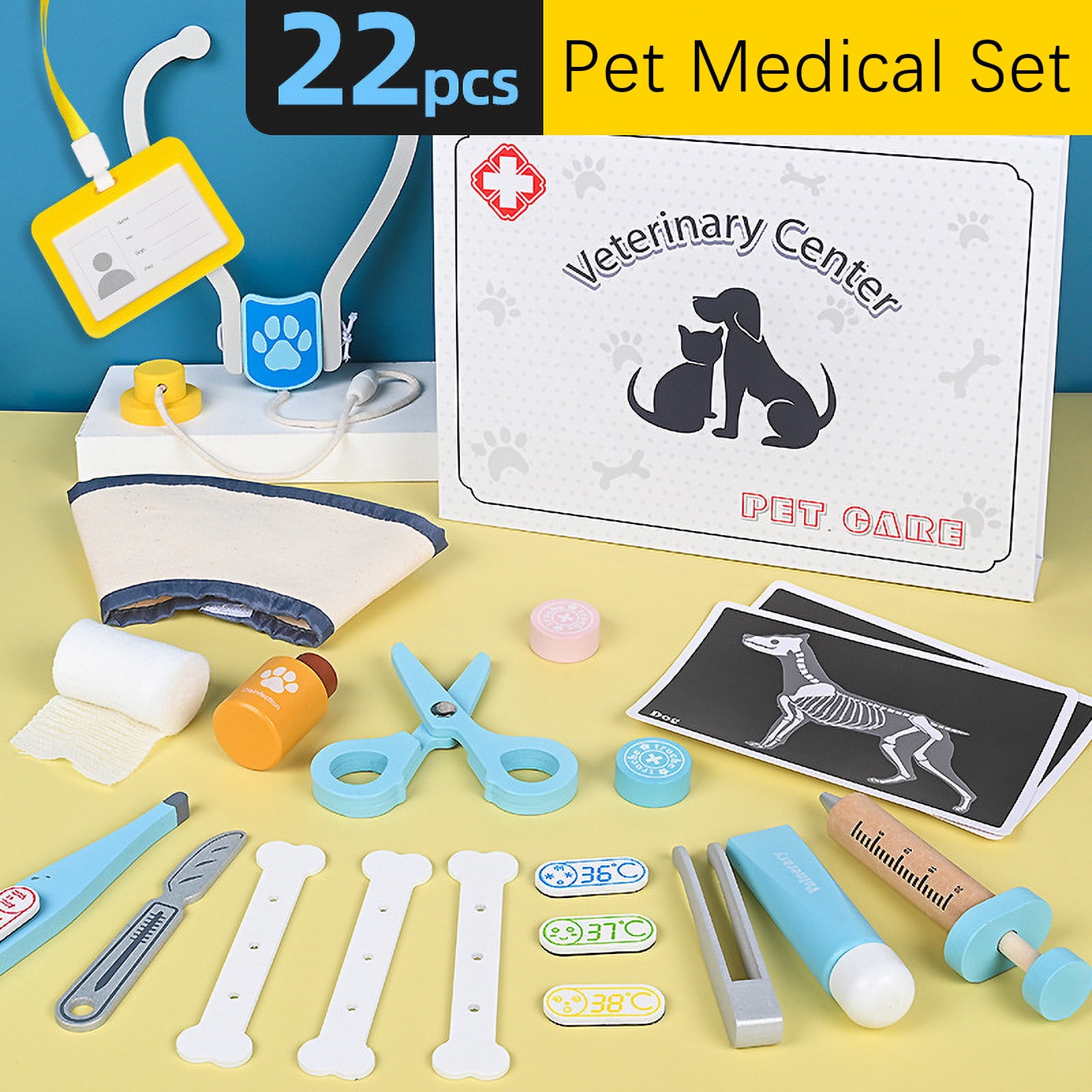 22-Piece Wooden Doctor Kit for Kids – Pretend Play Veterinary Set with ...