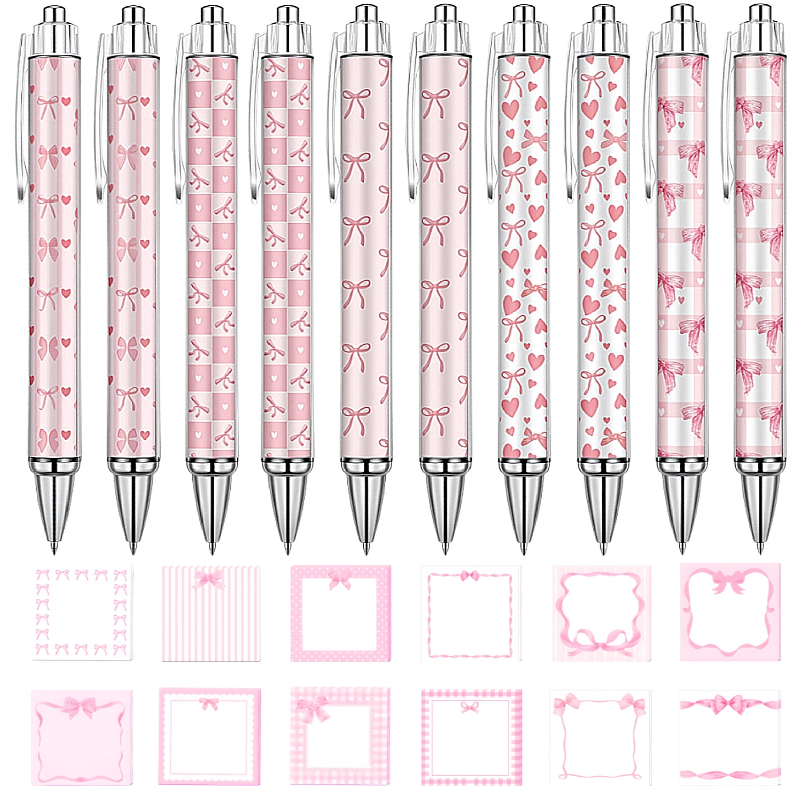 22 Pieces Cute Pink Bow Stuff,10 Pink Coquette Bow Pens and 12 Pads Bow ...