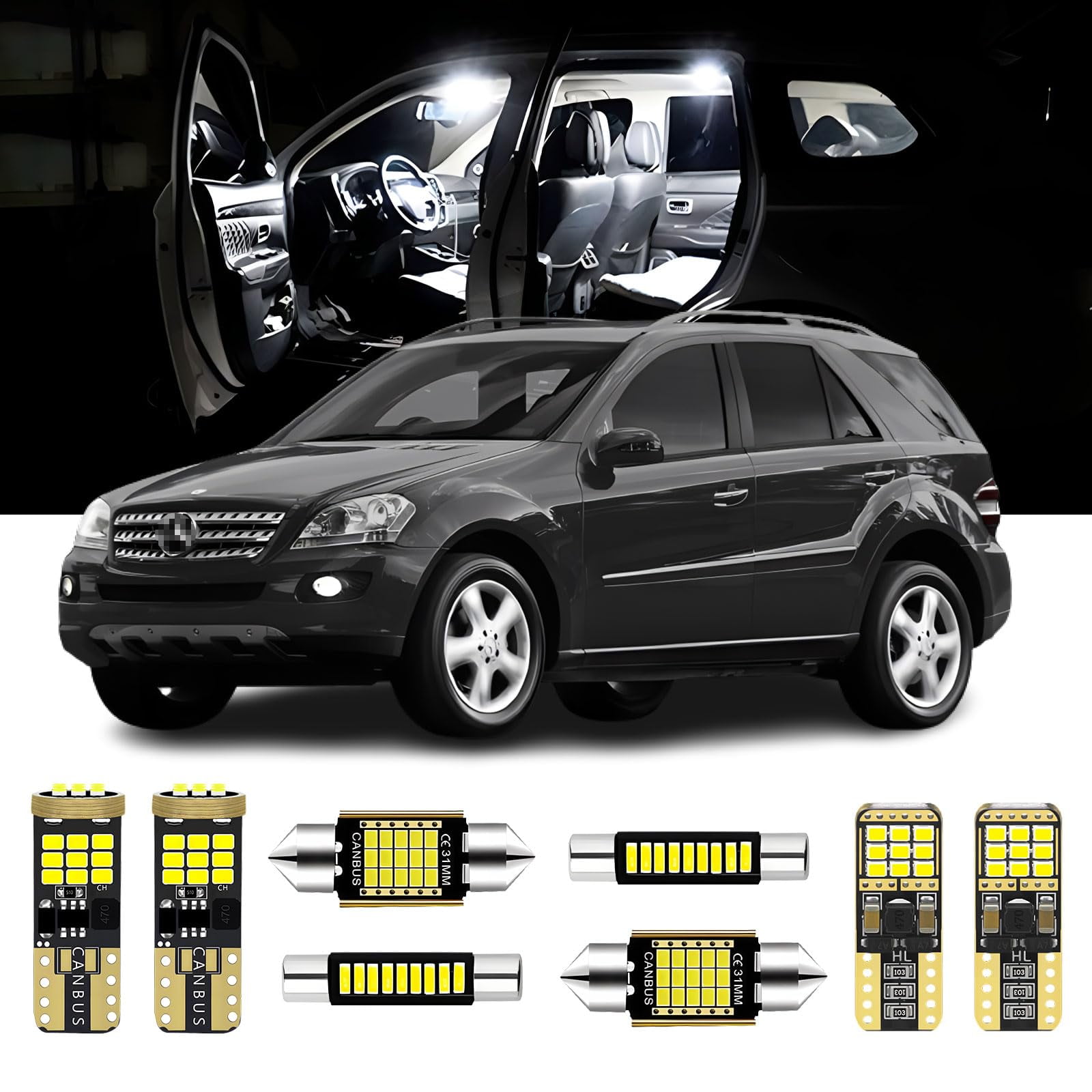 22 Pieces LED Interior KEF16 Lights Kit Replacement Mercedes Benz M ML ...