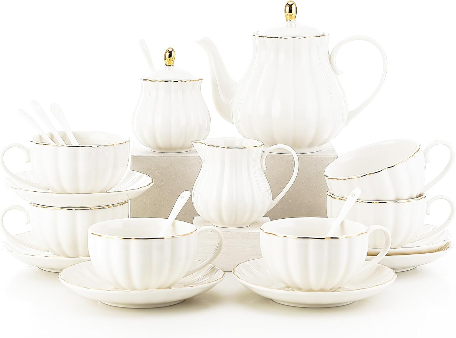22 Pieces Porcelain White Tea Sets for Adult,Gold British Tea Set for ...