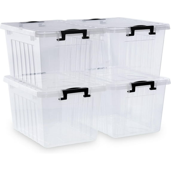 22 QT Clear Plastic Storage Bins with Lids Stackable and Nestable ...