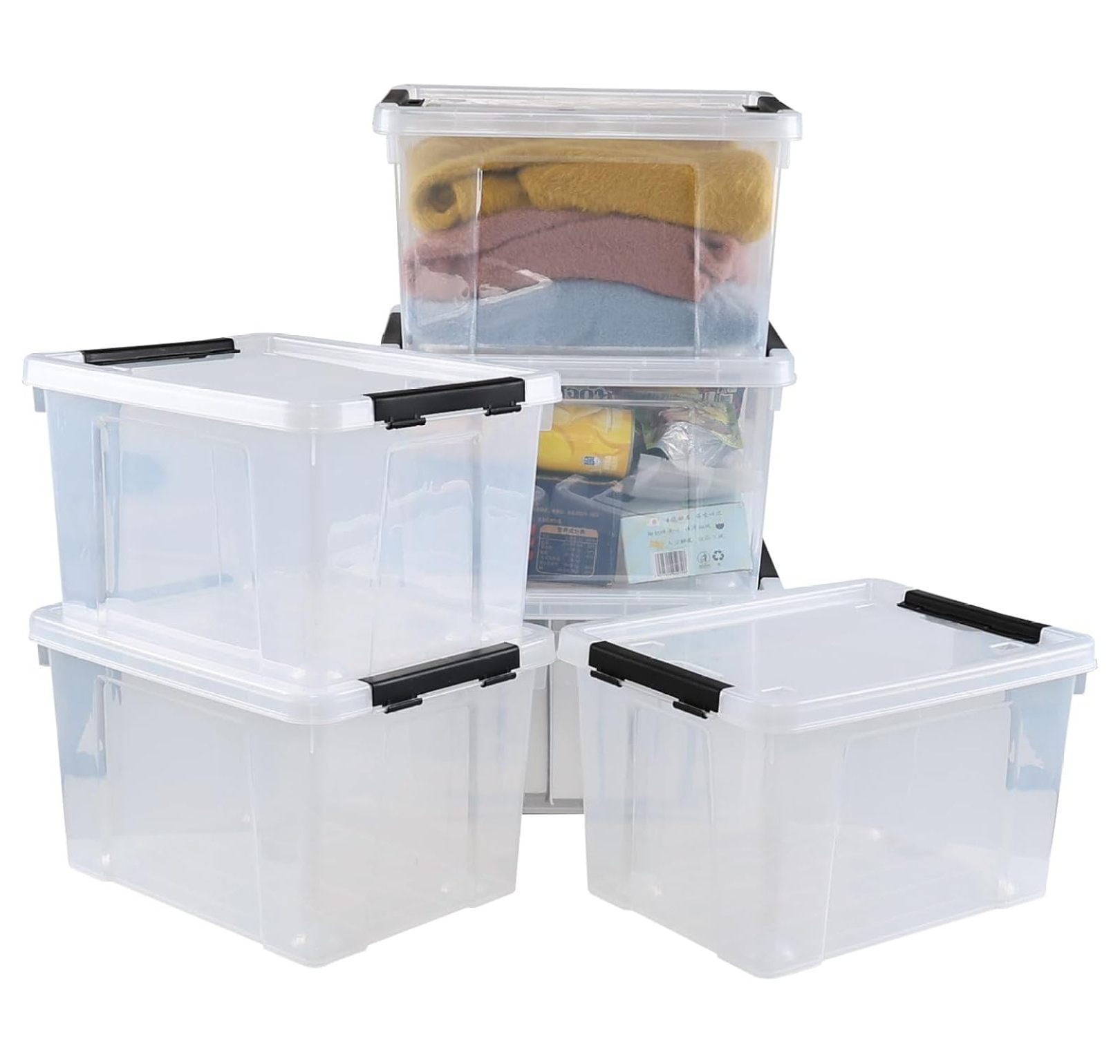 22 Quart Latching Storage Container Bin with Wheels, 6 Packs Plastic ...
