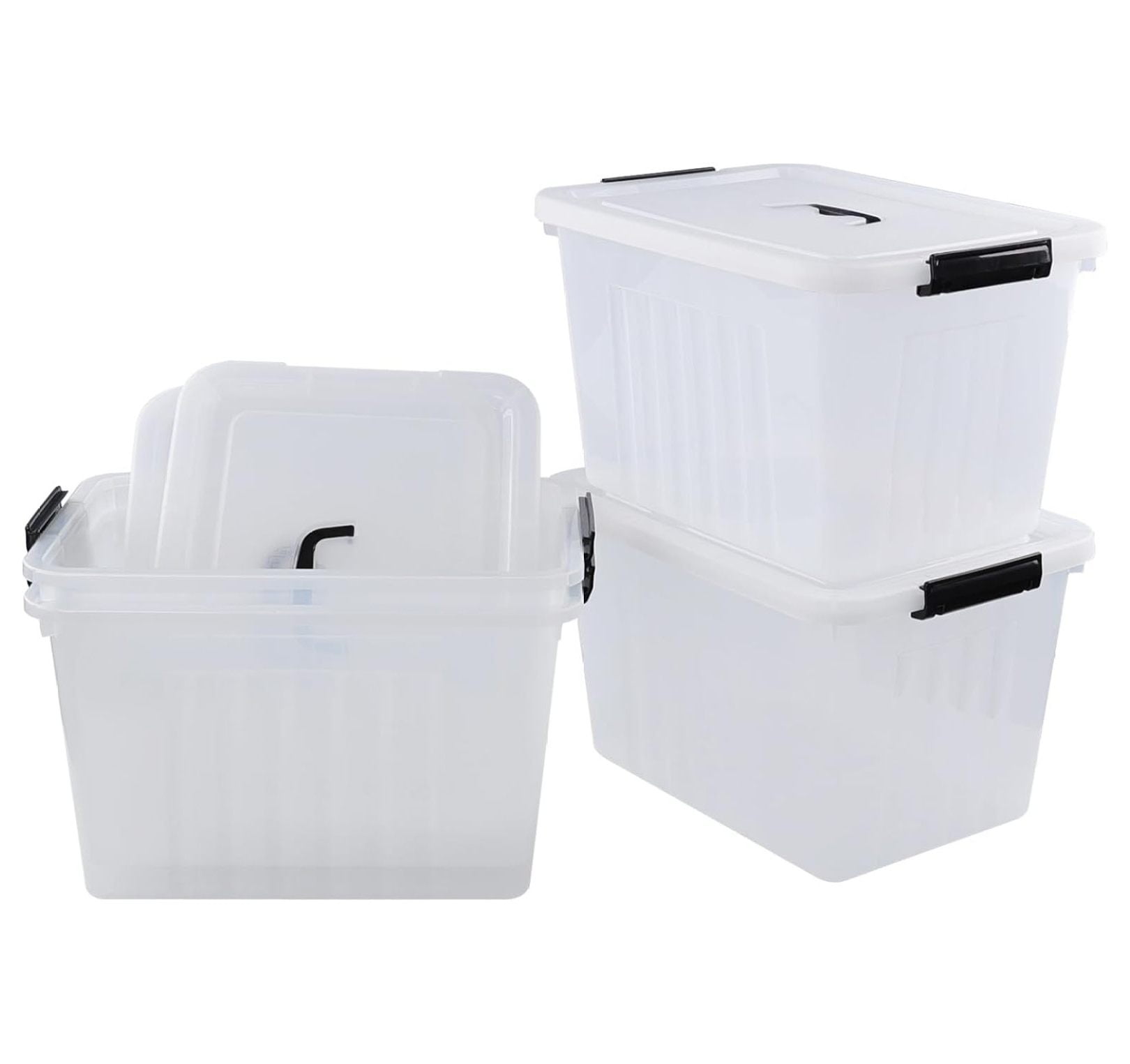 22 Quart Plastic Container Box with Lid, Set of 4 Latching Storage Bin ...