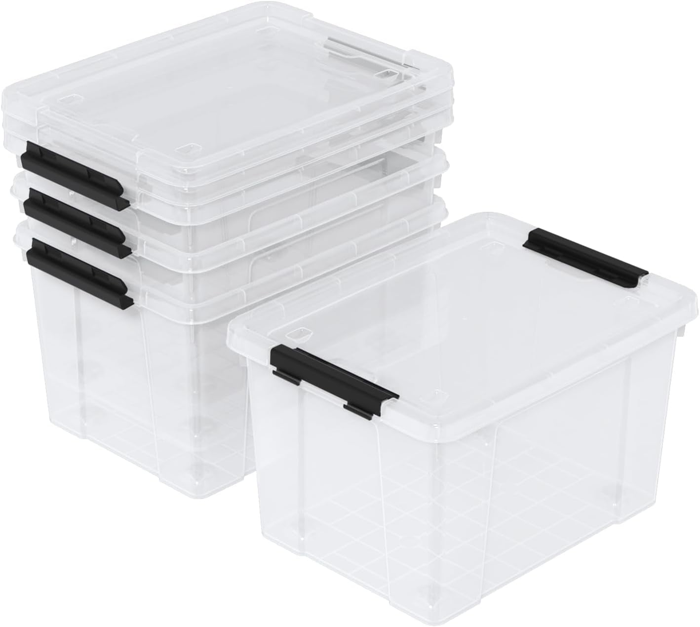22 Quart Plastic Latching Box with Wheels, 4 Pack Clear Lidded Storage ...