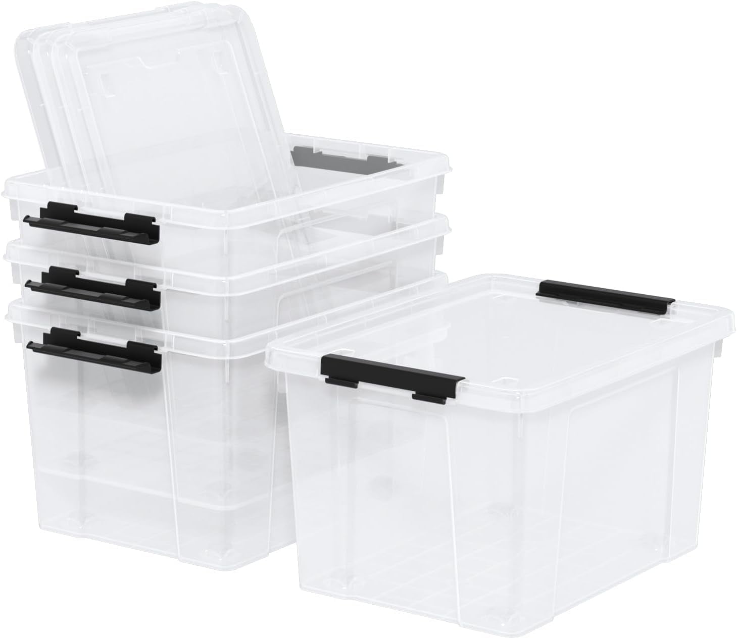 22 Quart Stackable Plastic Storage Bins with Lids and Latching Buckles ...